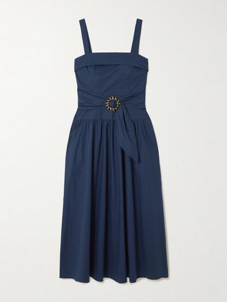 Saloni Zinnia Midikleid Aus Popeline Aus Einer Baumwollmischung Mit Einer Schnalle - Blau