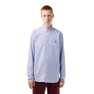 Lacoste Button-Down-Hemd f&uuml;r Herren, Premium-Baumwolle, Regul&auml;r (Wei&szlig; gestreift)