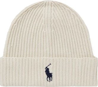 Ralph Lauren Strickmütze aus Baumwolle mit Logo-Aufnäher in