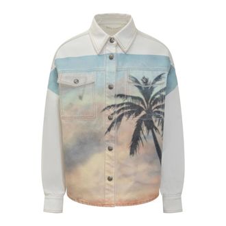 Palm Angels Sonnenuntergangsdruck Denim Overshirt Jacke - - Jackets - Damen - Mehrfarbig - M