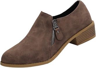 Generic Bottes tendance &agrave; talon &eacute;pais pour femme - Respirantes - T&ecirc;te ronde - Talon &eacute;pais - Chaussures plates &agrave; carreaux, marron, 40.5 EU