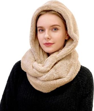 Lina & Lily &Eacute;charpe Tube &agrave; Capuche en Fausse Fourrure pour Femme Hiver (Beige)