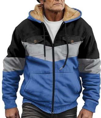 Generic Veste &agrave; capuche doubl&eacute;e pour homme avec fermeture &eacute;clair et poches - Tendance et d&eacute;contract&eacute;e - Confortable pour le froid, 01-bleu, XXL