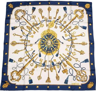 Herm&egrave;s T&uuml;cher & Schals - Hermes Classic Les Clefs Silk Carre 90 Scarf Tuc - Gr. unisize - in Blau - f&uuml;r Damen