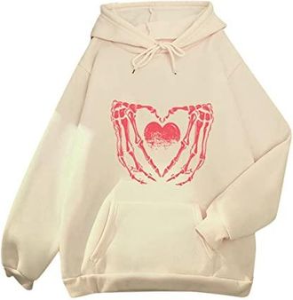 Generic Pyjama Femme Hiver Pilou - Sweat-Shirt Mignon pour Femmes Kawaii &agrave; Manches Longues &agrave; Capuche Impression de Coeur Pull Hauts pour Les Femmes Adolescent