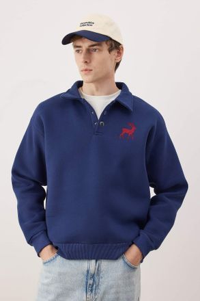 Trendyol MAN Herren Dunkelblau Einfarbig Lang Oversize Sweatshirts