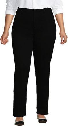 Lands End Schwarze Straight Fit Jeans High Waist, Damen, Größe:56 81 plus, Schwarz, Elasthan/Baumwoll-Mischung/Polyester-Mischung, by Lands End