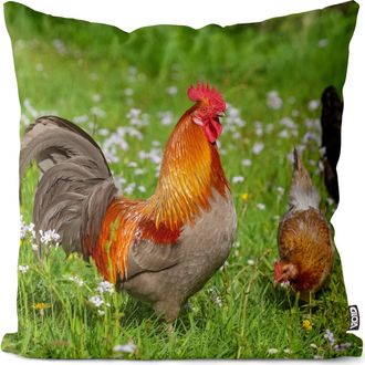 Void Watches Hahn Wiese Blumen Kissenbezug 45x45 Kissenhülle Polyester Zierkissen Couchkissen Ostern Osterdeko Deko, Kissen Größe:45 x 45 cm