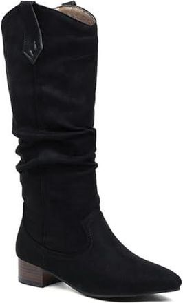 Generic Bottes western &agrave; bout pointu pour femme - Talon bloc - Coupe en V - Chaussures d&eacute;contract&eacute;es de mariage, Noir, 39.5 EU