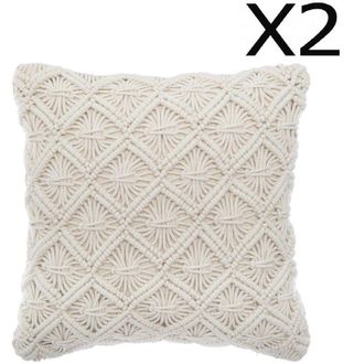 PEGANE Pegane - Lot de 2 Coussins macram&eacute; en coton - l. 40 x l. 40 cm