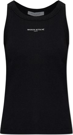 Maison Kitsun&eacute; Femme, Tops, Noir, Taille: 38 FR Haut c&ocirc;tel&eacute; avec logo imprim&eacute;