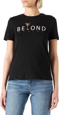 Only Womens ONLKITA REG S/S Champagne TOP Box JRS T-Shirt, Black/Print:Beyond, XS