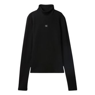 Calvin Klein Jeans Haut &agrave; col roul&eacute; en coton c&ocirc;tel&eacute; - Femme - Pulls - Noir - Taille: 44 FR
