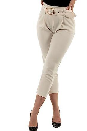 Morgan Pantalon city droit ceinturé 7/8ème Blanc cassé