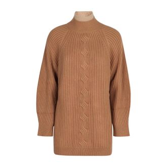Max Mara Femme, Pulls, Brun, Taille: 42 FR Cable Knit Mock Neck Sweater