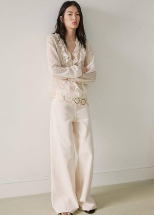 Mango Blouse brod&eacute;e volants &eacute;cru - Femme - S - MANGO