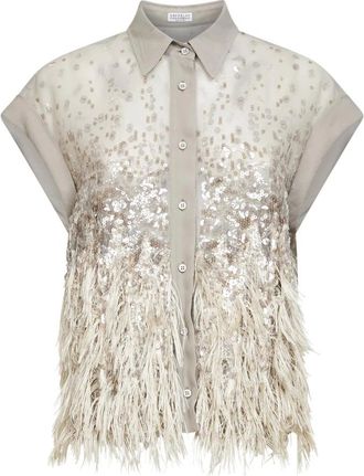 Brunello Cucinelli Femme, Blouses et Chemises, Beige, Taille: 40 FR Dazzling Degrade Shirt