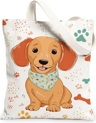 Generic Sacs fourre-tout en toile avec motif animal ludique, sacs d&eacute;picerie r&eacute;utilisables, l&eacute;gers et lavables en toile pour Tra, blanc, 13x15 Inch