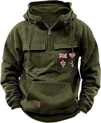 Generic Sweat à capuche pour homme avec imprimé drapeau de lAngleterre - Fermeture éclair 1/4 - Manches longues - Coupe ample - Cordon de serrage - Léger et d