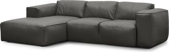 Studio Copenhagen home24 Ecksofa 3-Sitzer mit Longchair Grau/Grau Echtleder Neka 251cm Longchair davorstehend links Modern