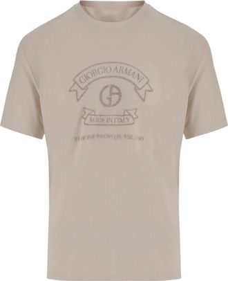 Giorgio Armani Homme, Tops, Beige, Taille: XL T-shirt en viscose avec logo imprim&eacute;