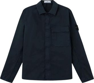 Stone Island Homme, Vestes, Bleu, Taille: M Surchemise en Twill de Coton Stretch