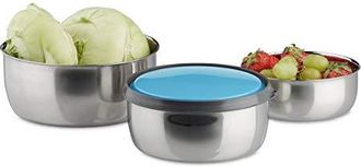 Relaxdays Sch&uuml;ssel Set mit Deckel, 3-teilig, unterschiedlich gro&szlig;, Edelstahl, K&uuml;che, Picknick, Aufbewahrung, gr&uuml;n