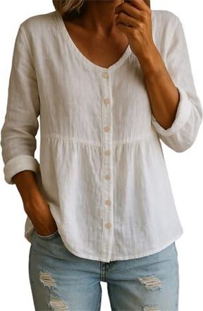 Generic Haut Femme Haut Habill&eacute; Blouse Femme Manche Longue Tunique Boheme Chemise Blanche Courte Ray&eacute;e Noire Jean Mariniere Chemisette Coton Chemisiers Et Blo