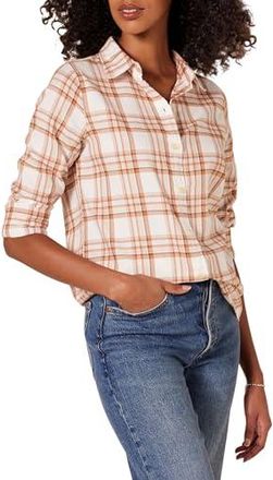 Amazon Essentials Chemise légère en Flanelle à Carreaux à Manches Longues de Coupe Classique pour Femme, Motif Carreau Alpin écru Rose pâle, Taille XXL