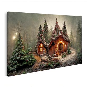 Islandburner Leinwandbild Das Haus vom Weihnachtsmann im Zauberwald - Leinwand 100x57cm