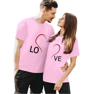Generic T-shirt décontracté à col rond pour femme - Cadeau de Saint-Valentin 2026 - Haut à manches courtes pour plus de confort et de style (3), rose, XXL