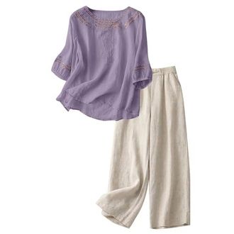 Generic Ensemble de salon pour femme &agrave; deux revers, veste &agrave; manches longues, pantalon, veste, v&ecirc;tements de d&eacute;tente 3 pi&egrave;ces pour femme, violet, XXXL