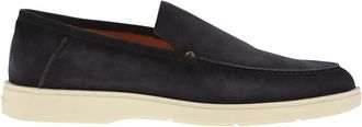 Santoni Loafer - Suede Moccasin With Contrast Detailing - Gr. 9 - in Blau - für Damen