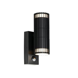 QAZQA Design Au&szlig;en Wandleuchte schwarz mit Bewegungssensor 2-Licht - Boris I Au&szlig;enbeleuchtung - Aluminium Rund - LED geeignet GU10