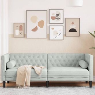 vidaXL Vidaxl - Canap&eacute; Chesterfield avec traversins 3 places gris clair velours
