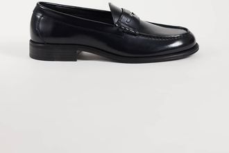 Noak in Portugal gefertigte Pennyloafer aus schwarzem Leder mit M&uuml;nzdetail