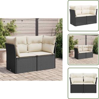 vidaXL Gartensofa mit Kissen 2-Sitzer Schwarz Poly Rattan - Outdoor M&ouml;bel - Gartensofa - Ecksofa - Balkonm&ouml;bel - Gartenlounge - The Living Store