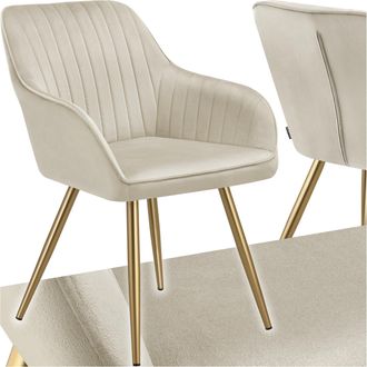 TecTake Esszimmerstuhl, gesteppter Samtstoff Stuhl, mit Armlehnen, als Essgruppe, K&uuml;chenst&uuml;hle modern, gem&uuml;tlicher Sessel Wohnzimmer, Dining Lounge, Schminkti