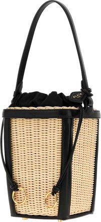 Alaia Womens Two-Tone Wicker And Leather Small Bucket Bag Noir Borse A Mano