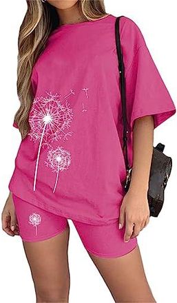 TOMWELL Femmes Survêtement Casual Ensemble 2Pcs Suit Ample Manches Courtes Col Rond Été Oversize T-Shirt Imprimé + Legging Courts Short Jogging Sportswear Fem