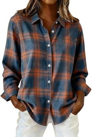 Generic Chemise &agrave; manches longues pour femme - Col &agrave; revers - Chemise boutonn&eacute;e - D&eacute;contract&eacute;e - Tendance - Coupe ample - Chemise &agrave; manches longues - Chemisie