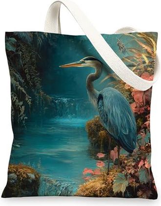 Generic Sacs fourre-tout en toile héron, design élégant doiseau, sacs de courses réutilisables, sacs de courses réutilisables, imprimés naturels, légers et la