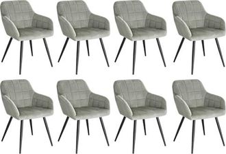 Woltu Lot de 8 Chaises de Salle &agrave; Manger avec accoudoirs, Chaise de Salon Structure en m&eacute;tal et Assise en Velours,Gris BH93gr-8