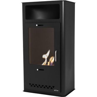 Purline Purline - Bioethanolofen f&uuml;r den Au&szlig;enbereich, rechteckiges Design aus schwarzem Stahl, T&uuml;r aus geh&auml;rtetem Glas