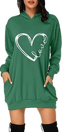 Generic Robe de Saint-Valentin pour femme - Manches longues - Mignon - Tunique - Mini robe longue - Pull long - Confortable et &eacute;l&eacute;gant - Avec poches - Pour lh