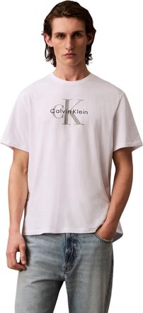 Calvin Klein Herren T-Shirt Kurzarm Monologo Tee aus Baumwolle, Wei&szlig; (Brilliant White), XL