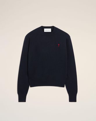 Ami Pull Col Rond Avec Ami De Coeur Contraste Bleu en Laine Marine & rouge - XXL - Homme