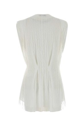 Alberta Ferretti Lace-Trimmed Mesh Tank Top - White