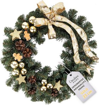 Creative Home Weihnachtskranz Gold Türkranz Weihnachten Tannenkranz Künstlich | Durchmesser 35 cm | Adventskranz für Haustür Wand Tisch | Indoor & Outdoor | Weihnac