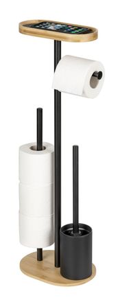 WENKO Stand WC-Garnitur Mod. Pomarolo, Bambus, Stahl, Natur/schwarz, 25x70,5x17 cm, inklusive Ablagefl&auml;che f&uuml;r Handy